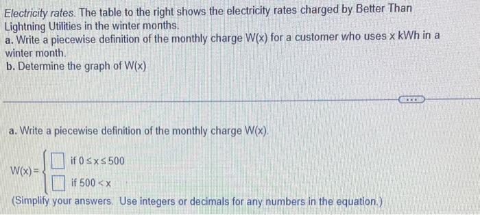 Solved Electricity rates. The table to the right shows the | Chegg.com