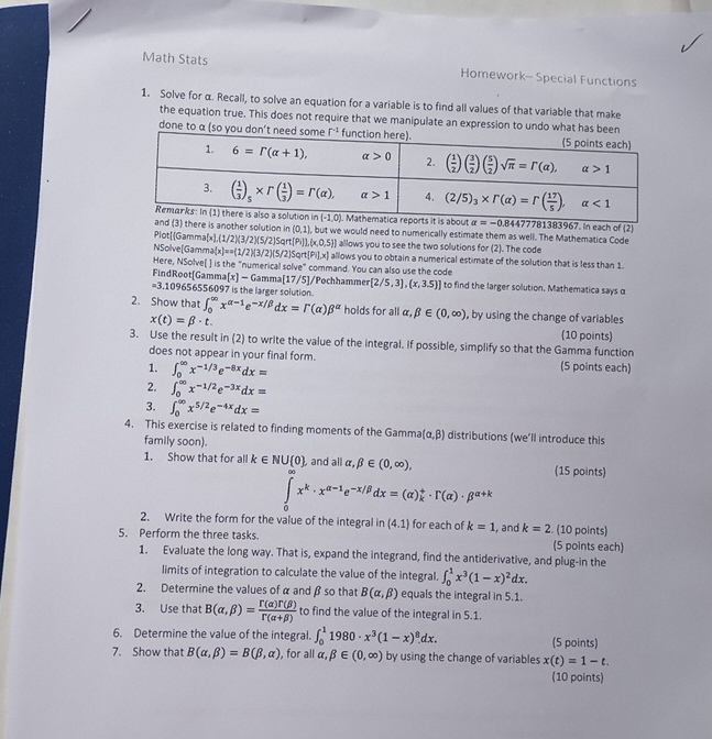 Solved Math StatsHomework- ﻿Special FunctionsSolve for α. | Chegg.com