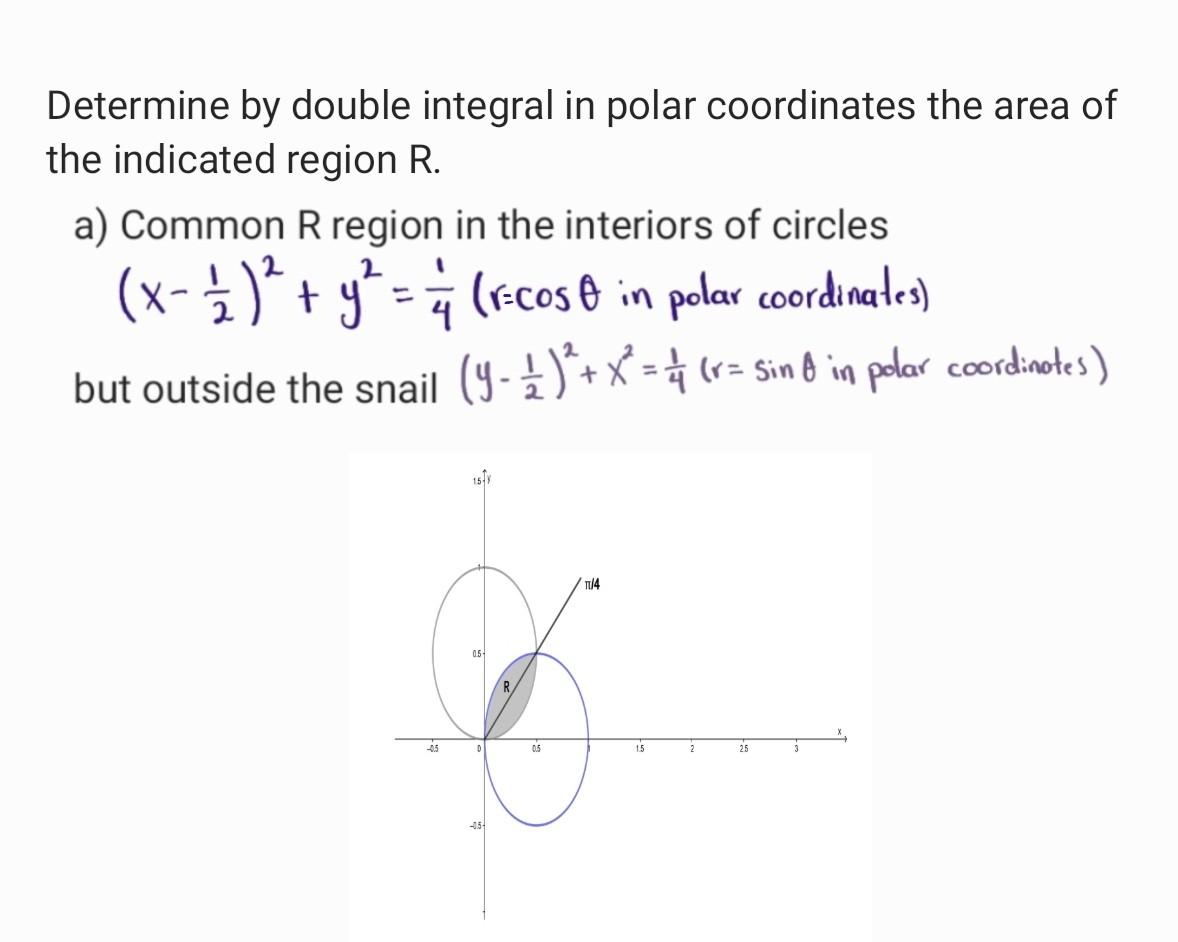 [Solved]: Determine by double integral in polar coordin
