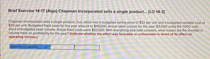 Solved Brief Exercise 14-17 (Algo) Chapman Incorporated | Chegg.com