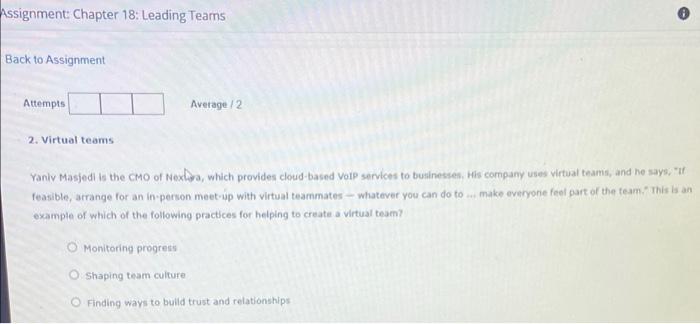 Solved Assignment: Chapter 18: Leading Teams Back to | Chegg.com