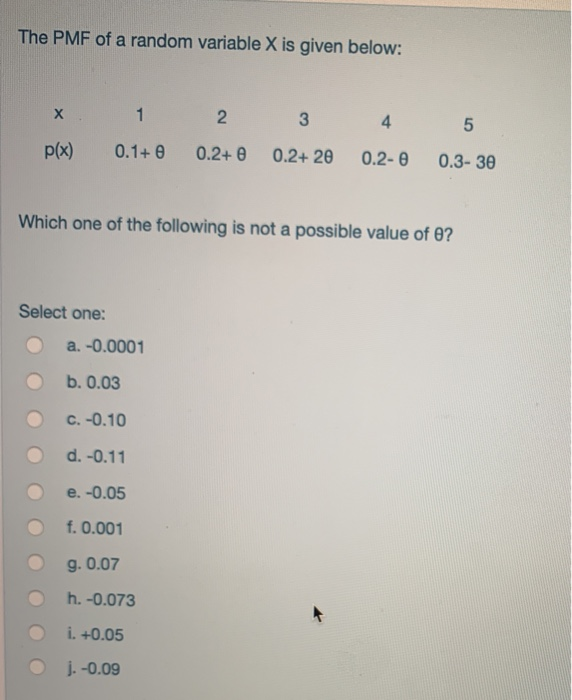 Solved The PMF of a random variable X is given below: Х 1 2 | Chegg.com