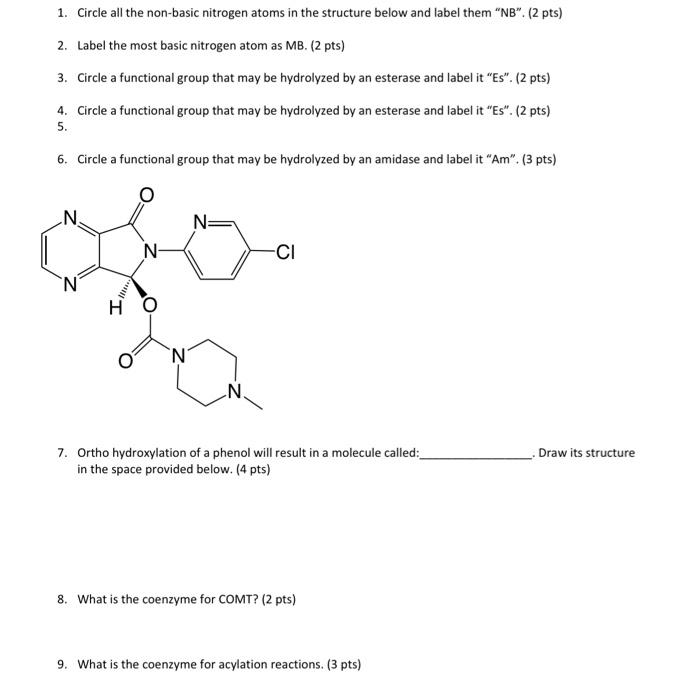 Solved 1. Circle all the non-basic nitrogen atoms in the | Chegg.com