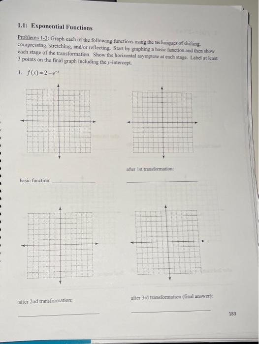 Solved 1.1: Exponential Functions Problems 1-3: Graph each | Chegg.com