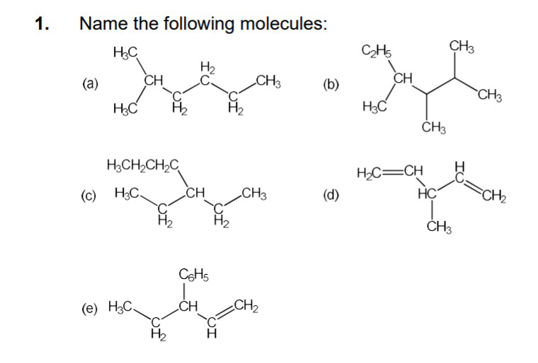 Name the following molecules:(a)(b)(c)(d)(e) | Chegg.com