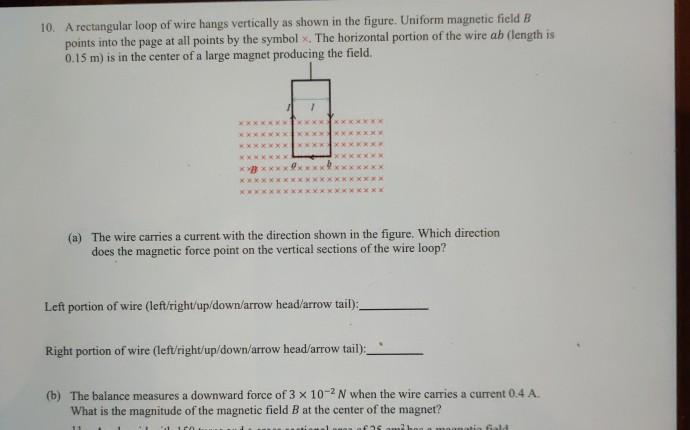Solved 10. A rectangular loop of wire hangs vertically as | Chegg.com