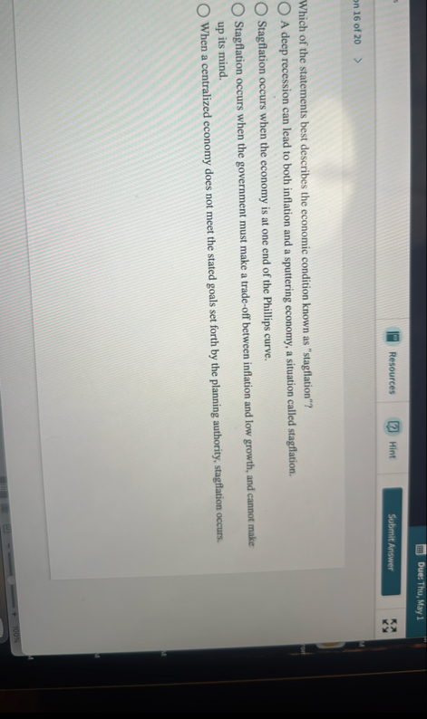 Solved Due: Thu, May 1ResourcesHint on 16 ﻿of 20Which of the | Chegg.com