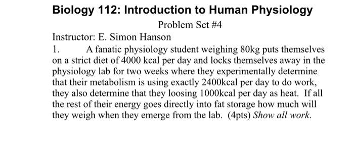 Solved Biology 112: Introduction to Human Physiology Problem | Chegg.com