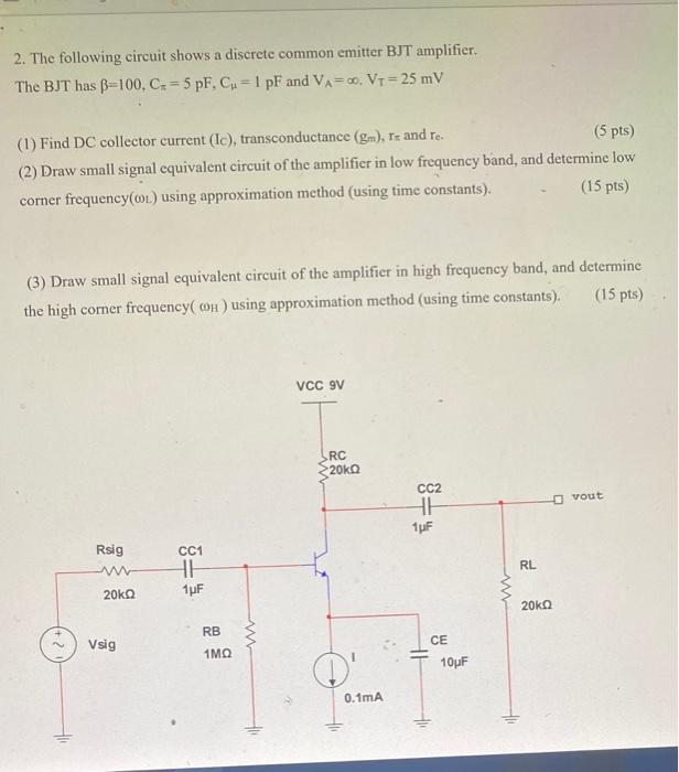 Solved 2. The following circuit shows a discrete common | Chegg.com
