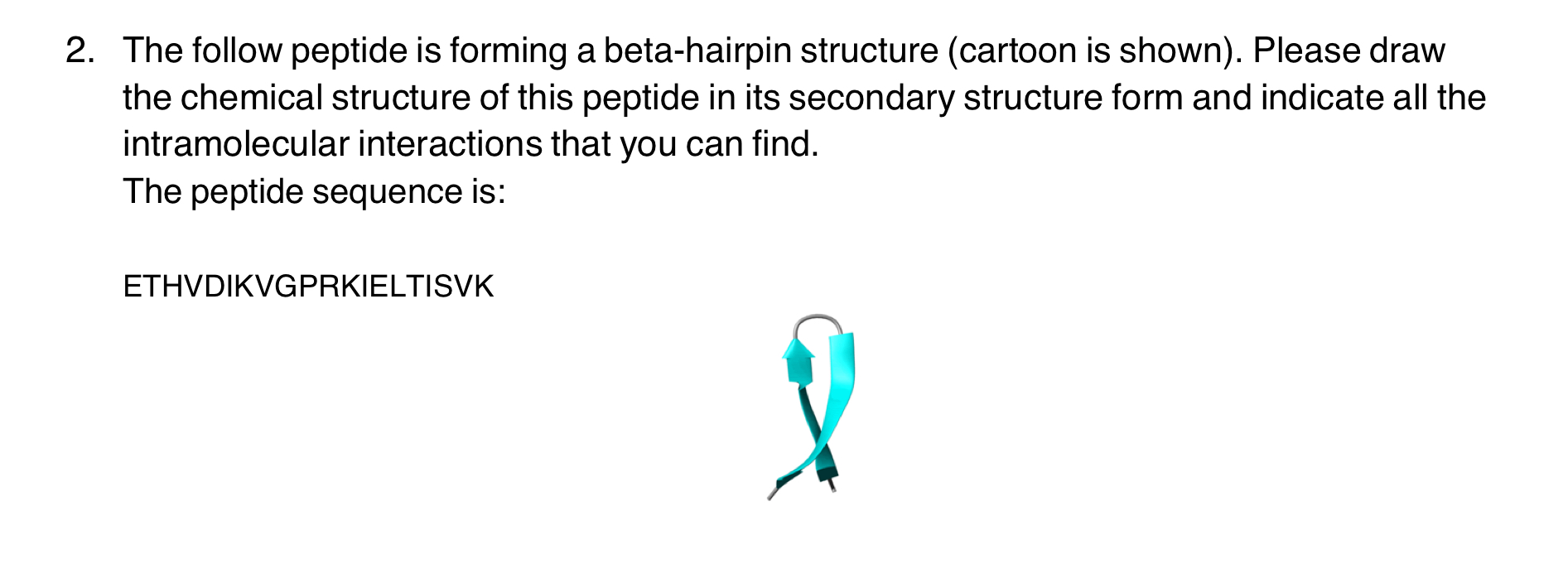 Solved 2. ﻿The follow peptide is forming a beta-hairpin | Chegg.com