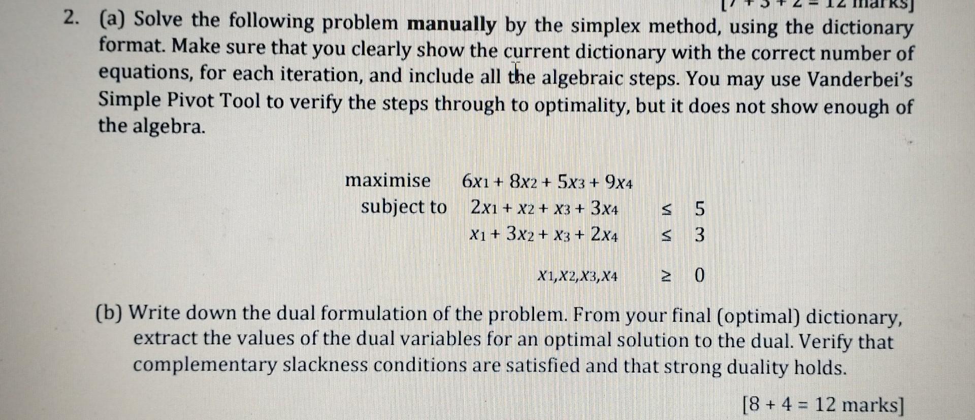 (a) Solve the following problem manually by the | Chegg.com