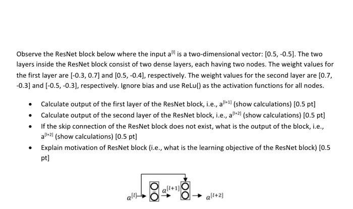 Solved Observe The Resnet Block Below Where The Input A1