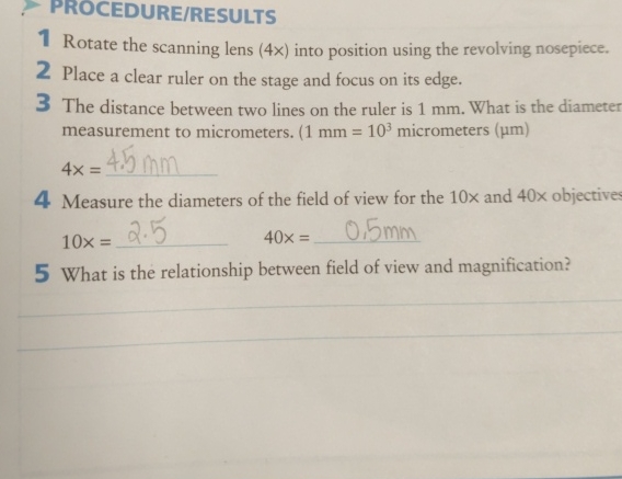 Solved PROCEDURE/RESULTS\\n1 Rotate the scanning lens ( 4x ) | Chegg.com