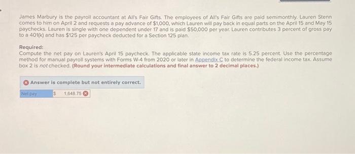 Solved James Marbury is the payroll accountant at All's Fair | Chegg.com
