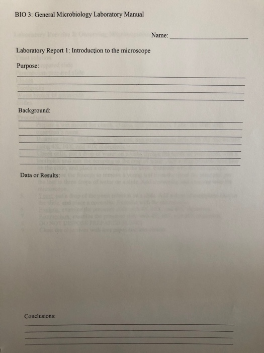 Solved Laboratory Exercise 1: Introduction to the Microscope | Chegg.com