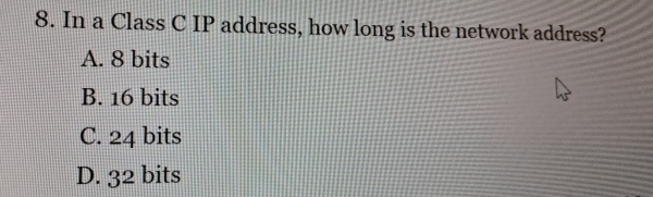 Solved In A Class C Ip Address How Long Is The Network