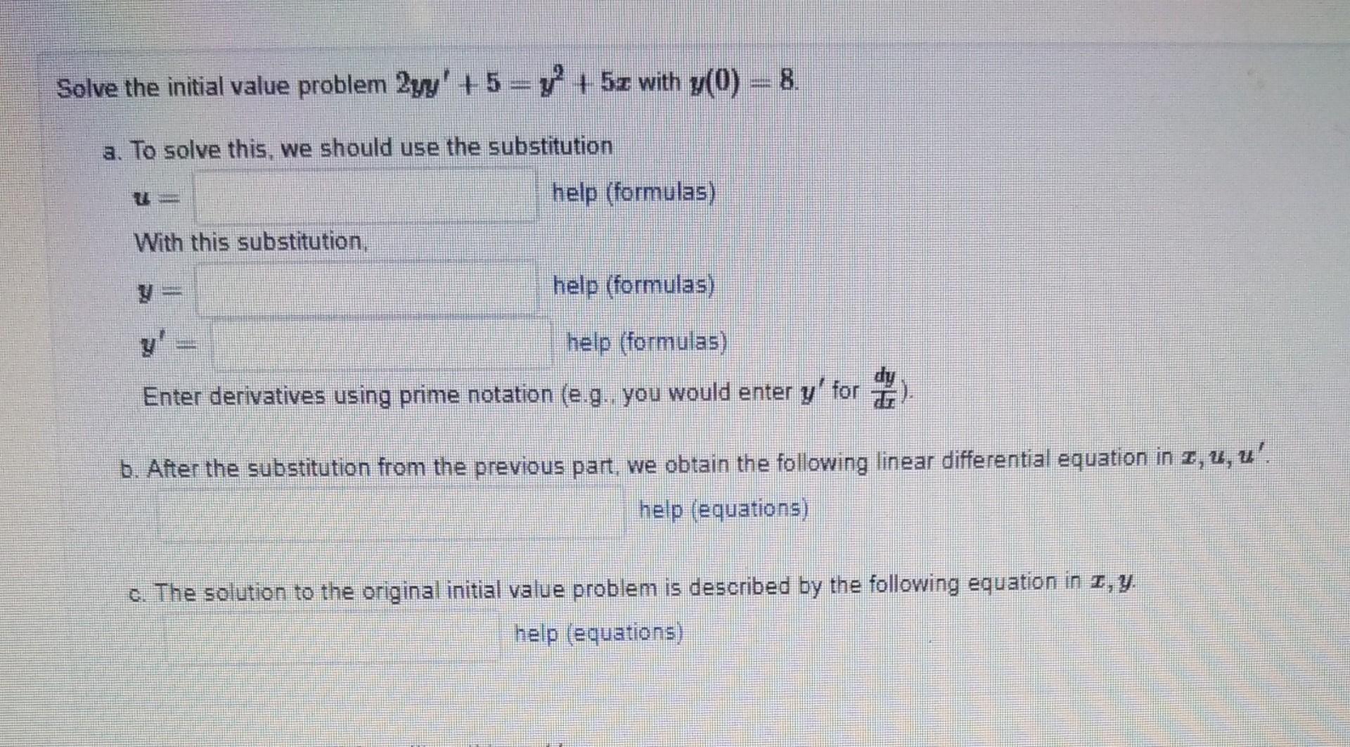 Solved Solve the initial value problem 2yy′+5=y2+5x with | Chegg.com