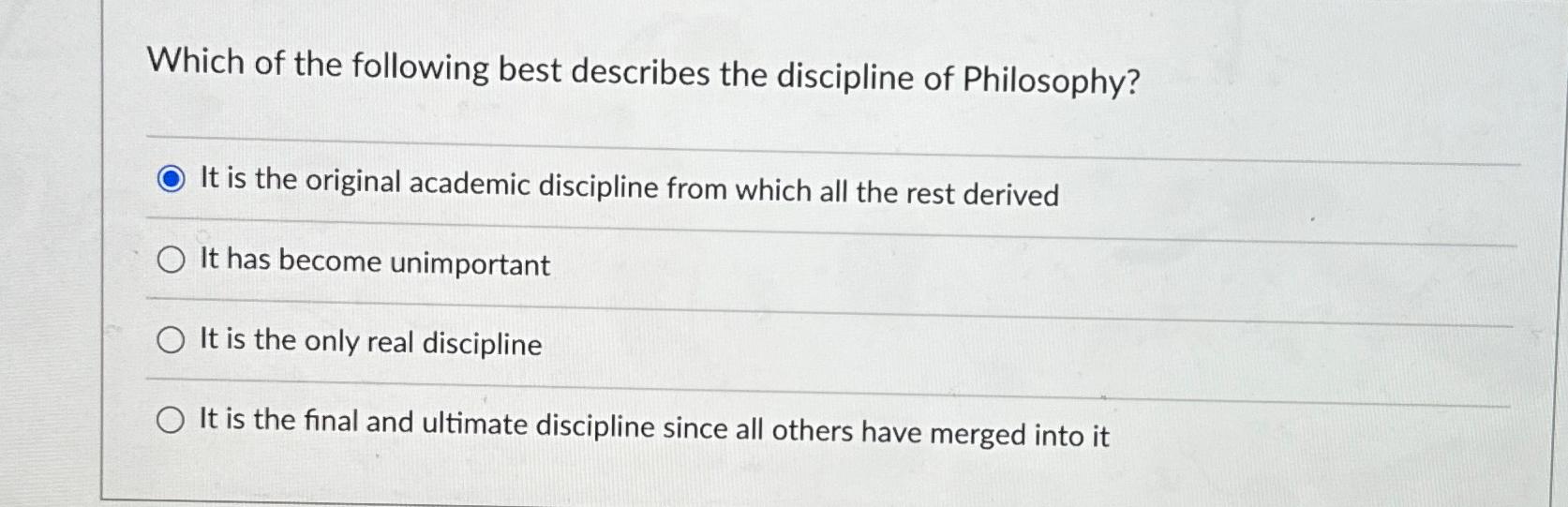 Solved Which of the following best describes the discipline | Chegg.com