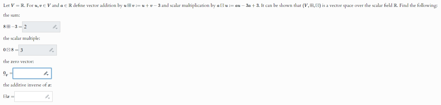 Solved the sum:8 田 -3=the scalar multiple:0 8=the zero | Chegg.com