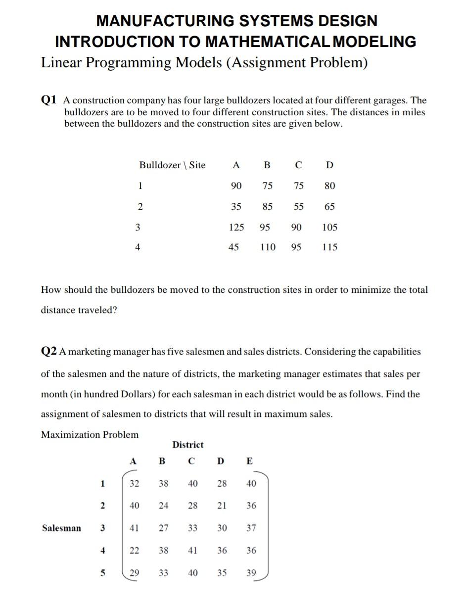 Solved MANUFACTURING SYSTEMS DESIGN INTRODUCTION TO | Chegg.com