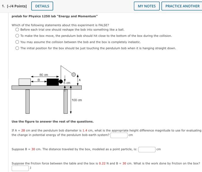 Solved prelab for Physics 1250 lab "Energy and Momentum" | Chegg.com