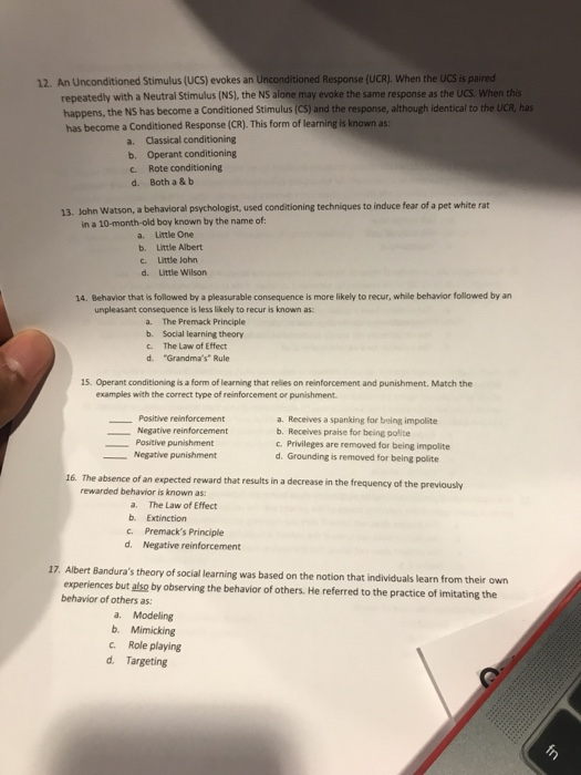 Solved 12. An Unconditioned Stimulus (UCS) evokes an | Chegg.com