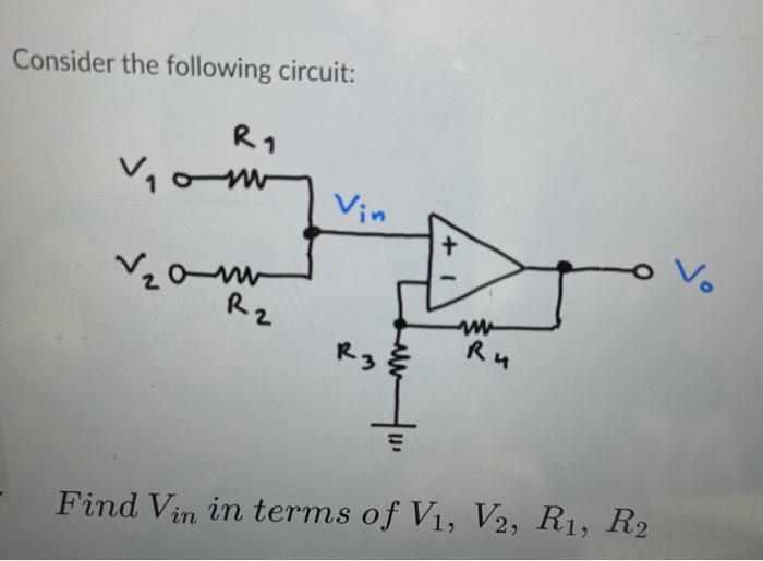 Solved Consider the following circuit: Find Vin in terms of | Chegg.com