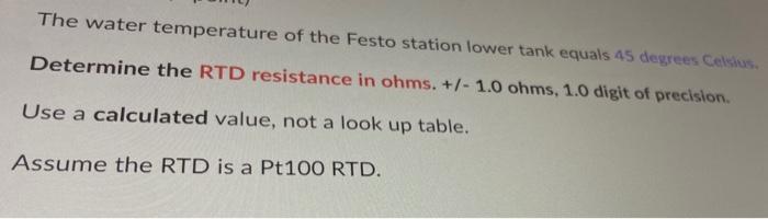Solved The water temperature of the Festo station lower tank | Chegg.com