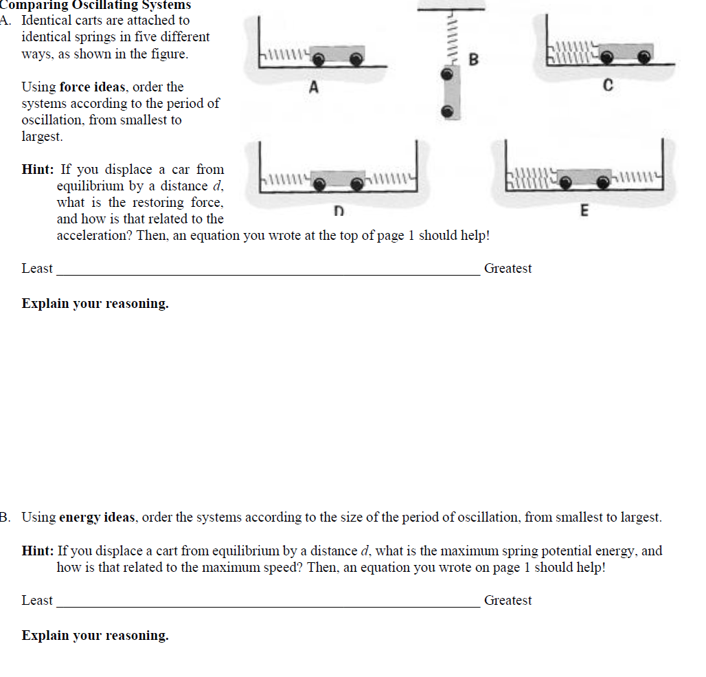 Solved Comparing Oscillating SystemsA. ﻿Identical carts are | Chegg.com