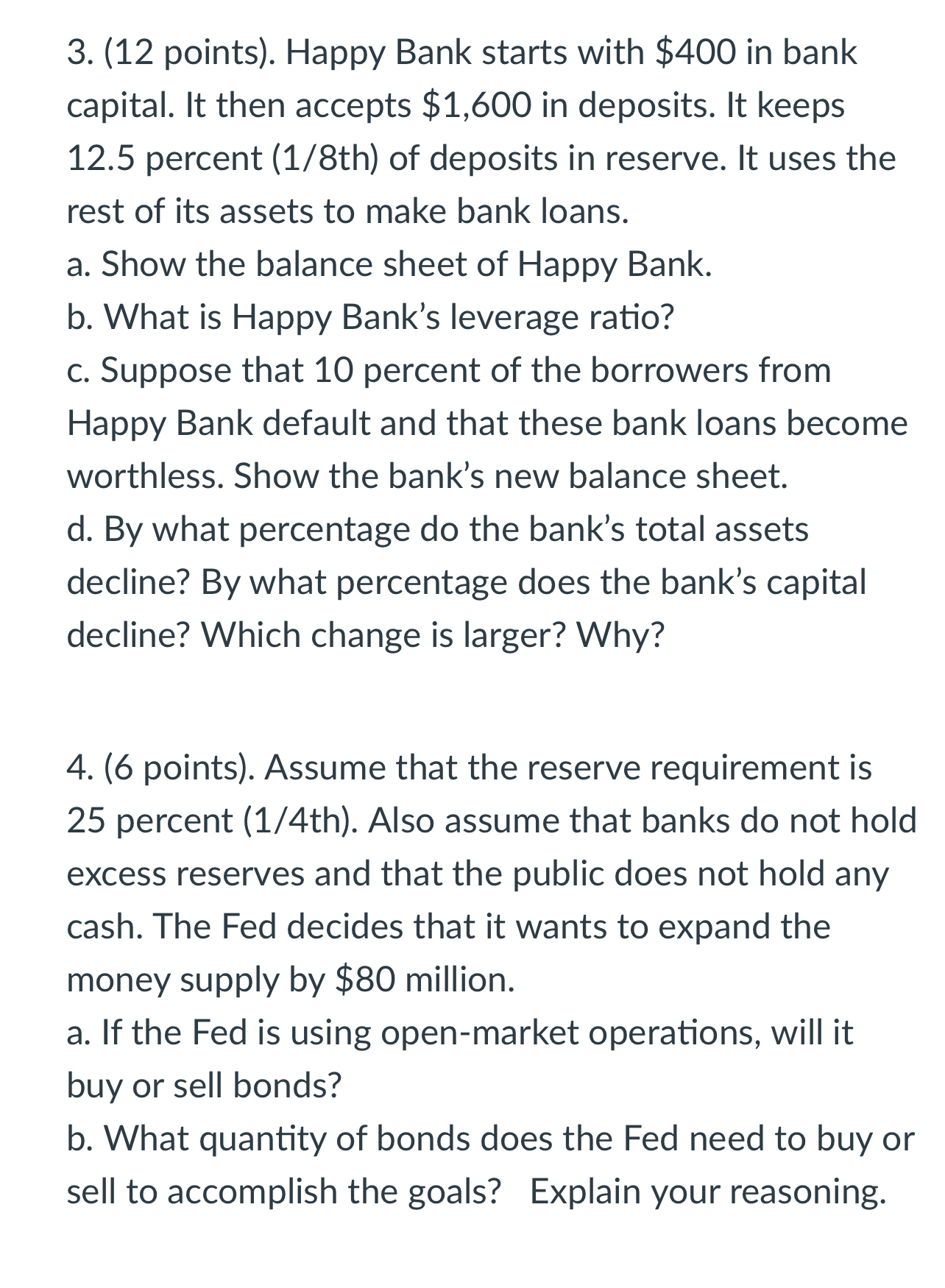 Solved (12 ﻿points). ﻿Happy Bank starts with $400 ﻿in bank | Chegg.com