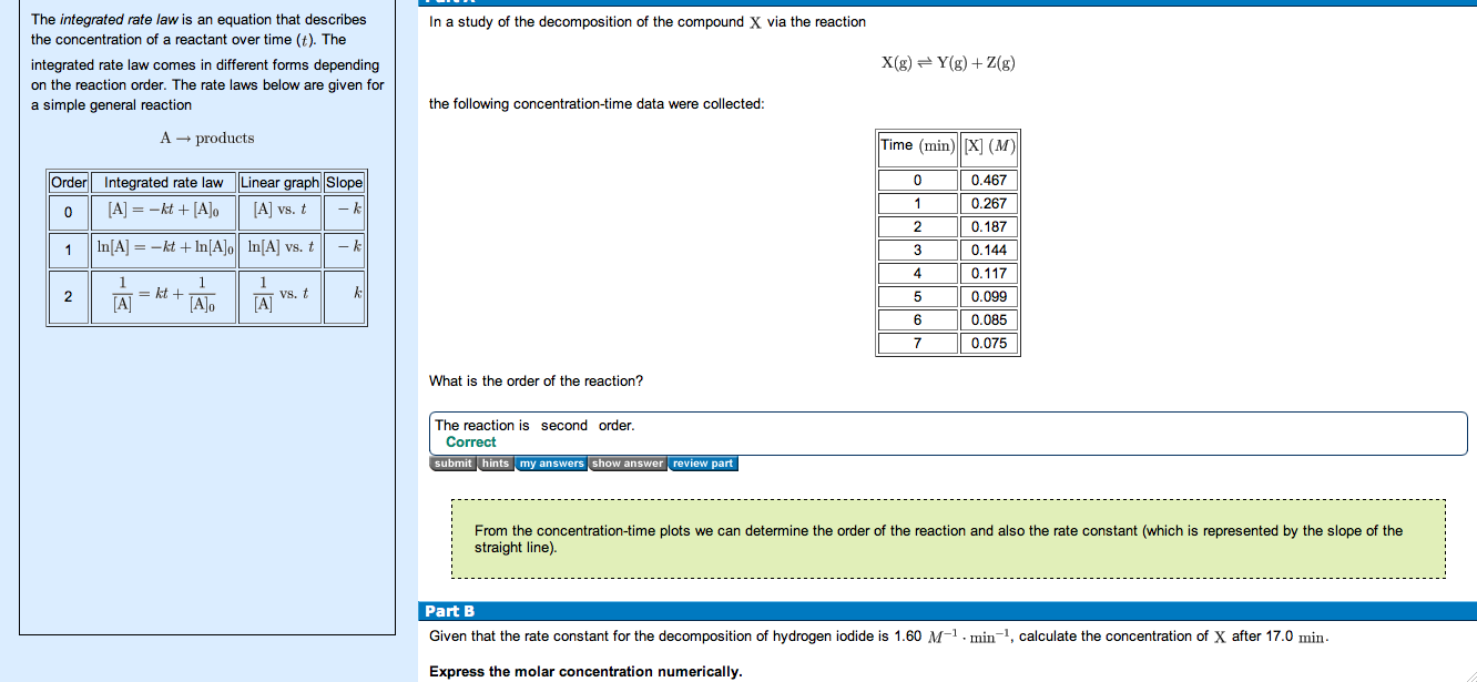 Solved The integrated rate law is an equation that describes | Chegg.com