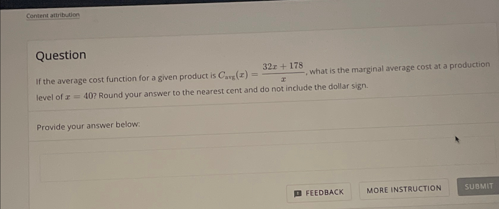 Solved Content attributionQuestionIf the average cost | Chegg.com