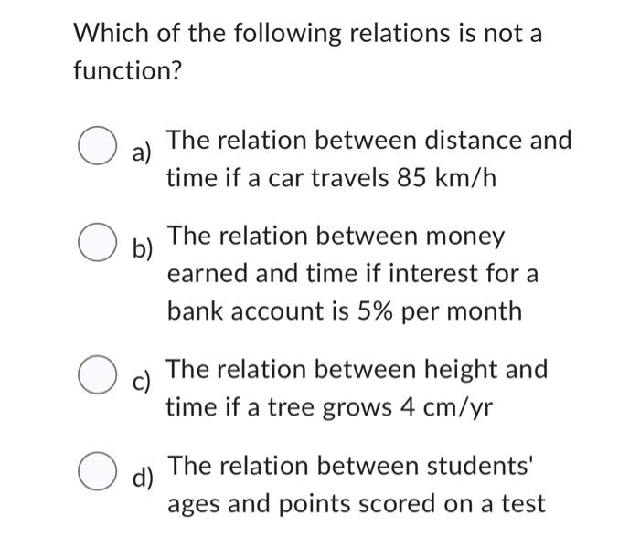 Solved Which of the following relations is not a function? | Chegg.com