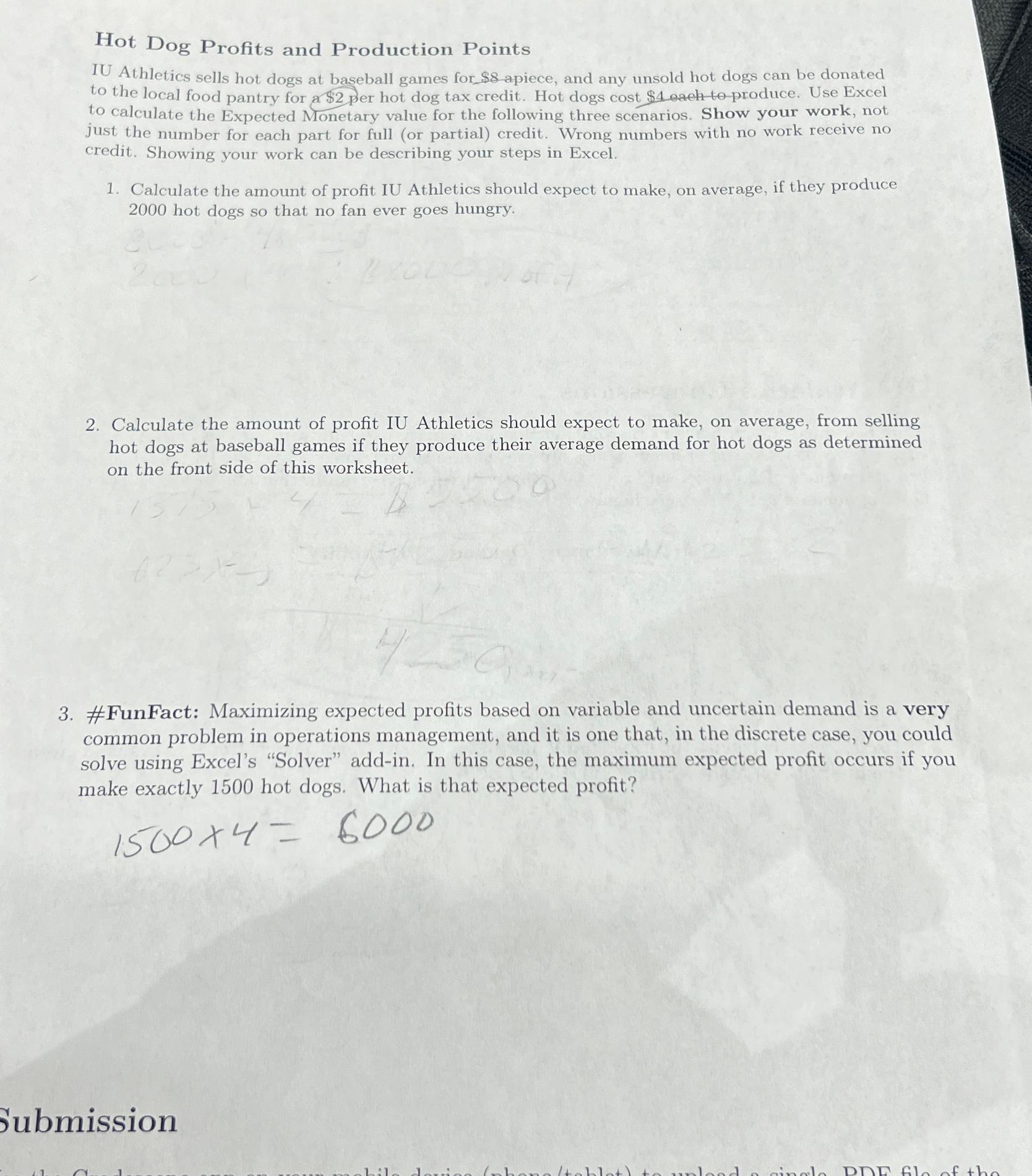 Solved Hot Dog Profits and Production PointsIU Athletics | Chegg.com