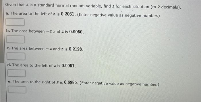 Solved Given that z is a standard normal random variable, | Chegg.com