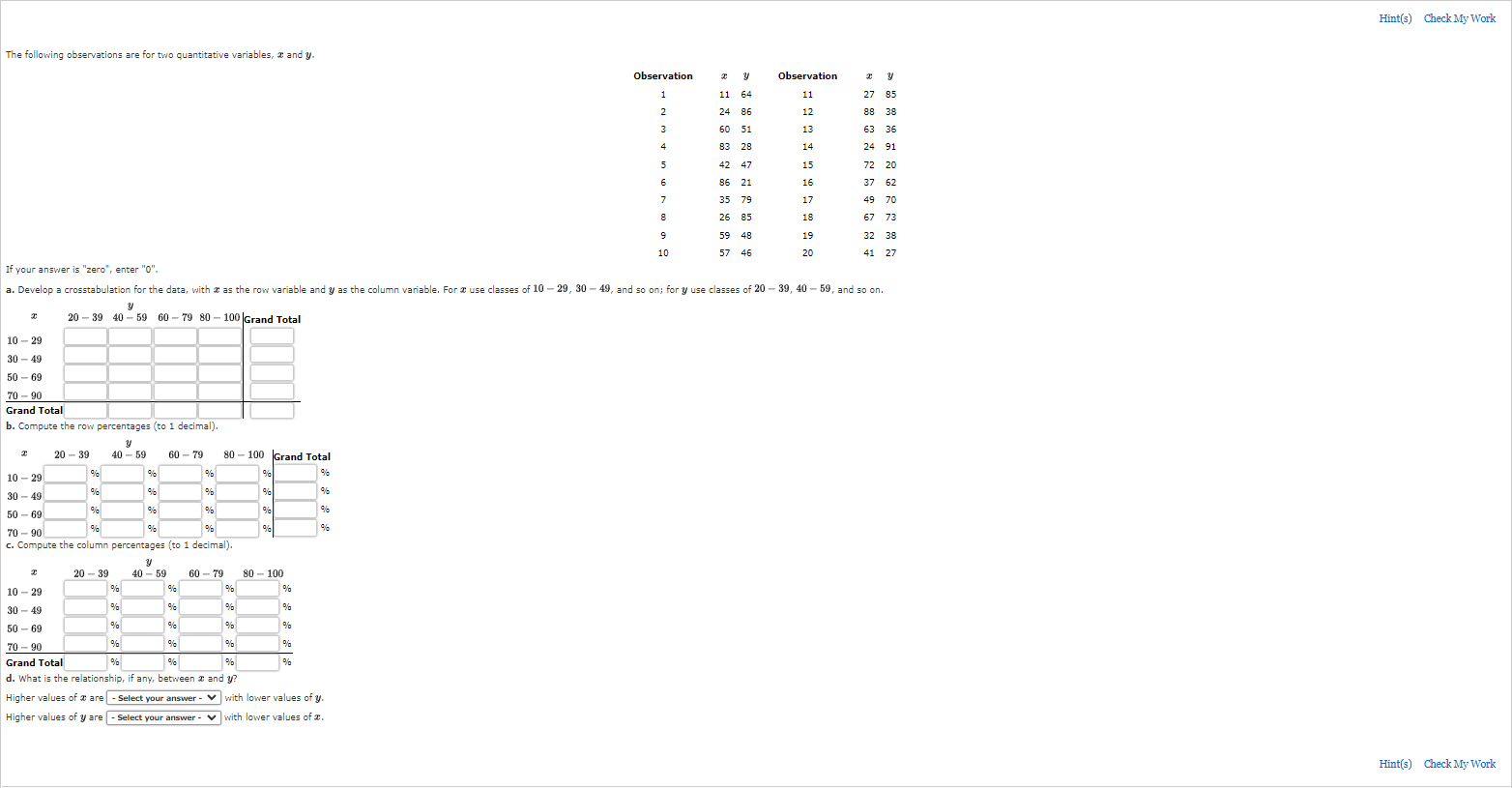 Solved The following observations are for two quantitative | Chegg.com