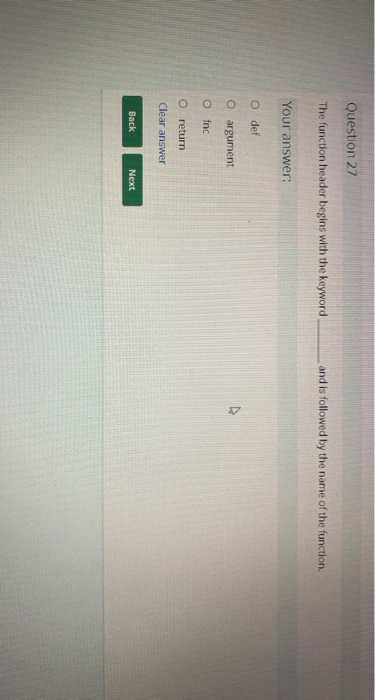 Solved Question 27 The Function Header Begins With The
