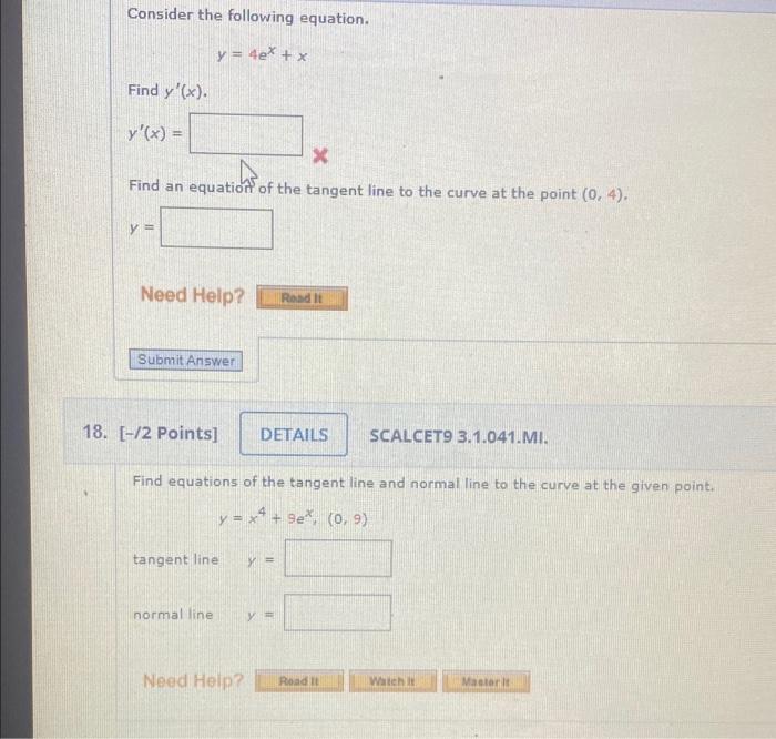 Solved Consider the following equation. y = 4e* + x Find | Chegg.com