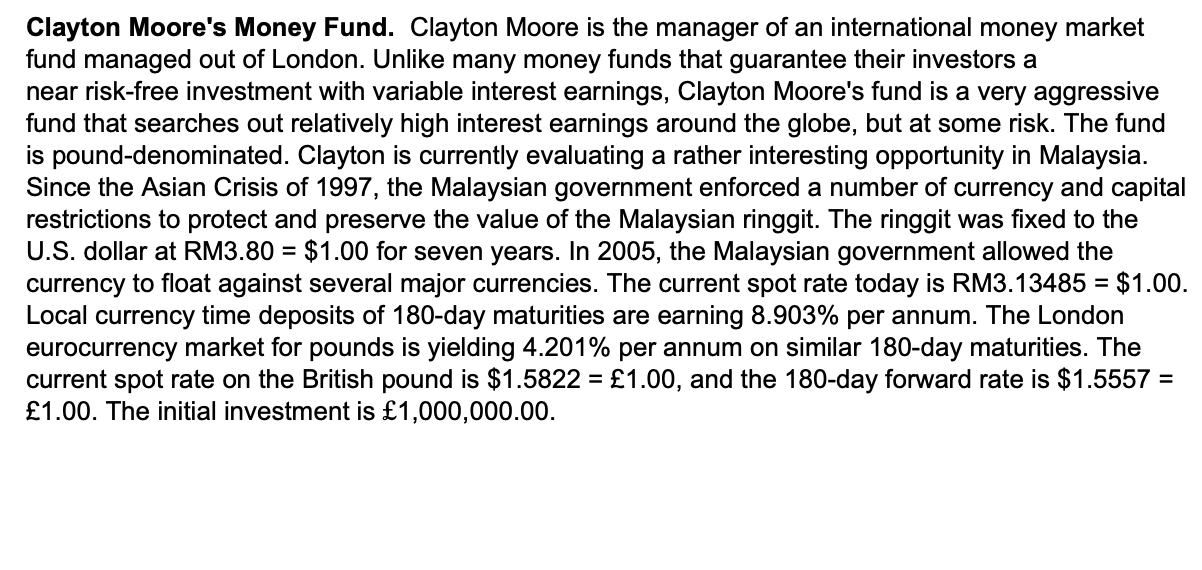 Solved Clayton Moore's Money Fund. Clayton Moore is the | Chegg.com