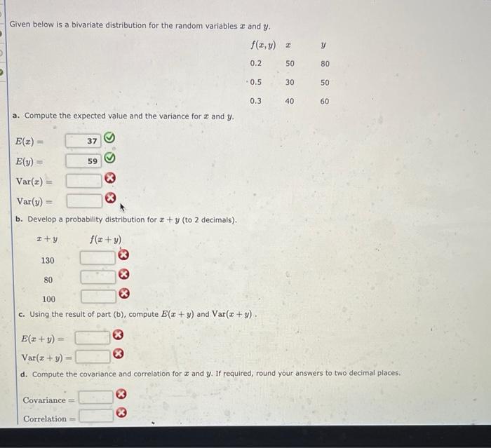Solved Given Below Is A Bivariate Distribution For The