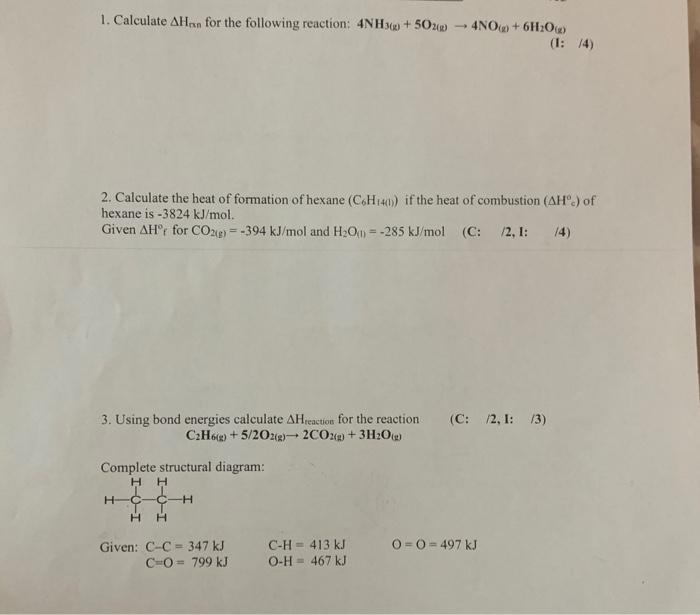 Solved 1. Calculate AHan for the following reaction: 4NH3 + | Chegg.com