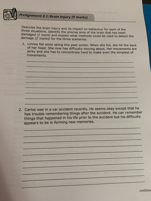 Solved Assignment 2.1: Brain Injury 19 marks) Describe the | Chegg.com