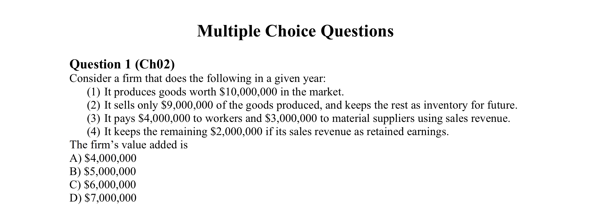 Solved Multiple Choice QuestionsQuestion 1 (Ch02)Consider a | Chegg.com