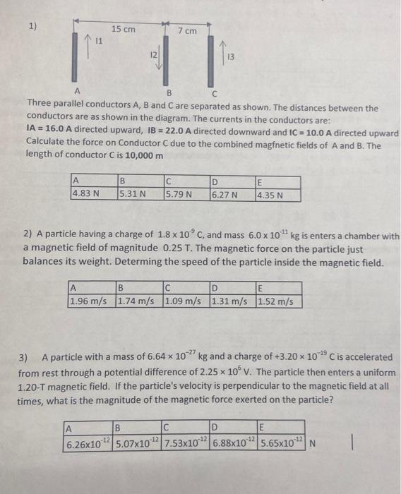 Solved Three parallel conductors A, B and C are separated as | Chegg.com