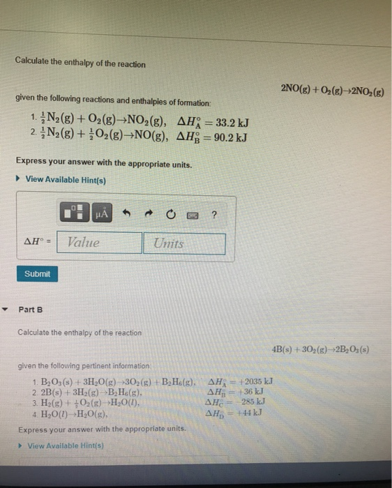 Solved Calculate the enthalpy of the reaction 2NO(g) + O2(g) | Chegg.com