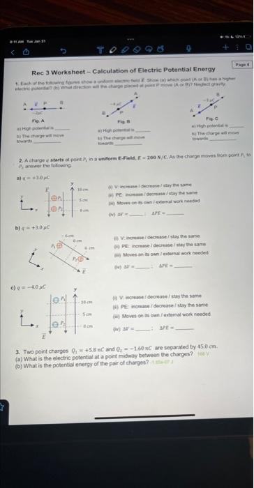 Rec 3 Worksheet - Calculation of Electric Potential | Chegg.com