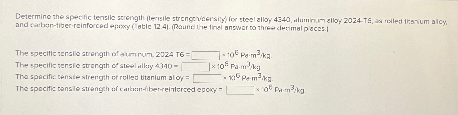 Solved Determine the specific tensile strength (tensile | Chegg.com