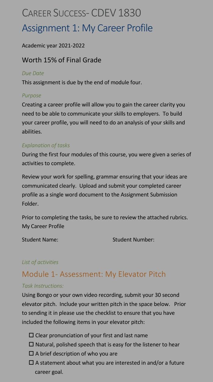 Solved CAREER SUCCESS- CDEV 1830 Assignment 1: My Career | Chegg.com