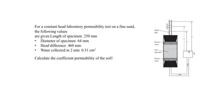 Solved For a constant head laboratory permeability test on a | Chegg.com