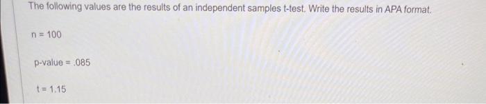 Solved The following values are the results of an | Chegg.com